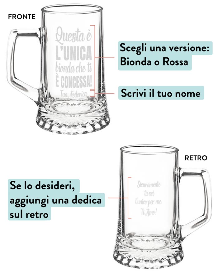 Boccale da Birra Inciso con Dedica "Questa è l'Unica Bionda Che ti è ...