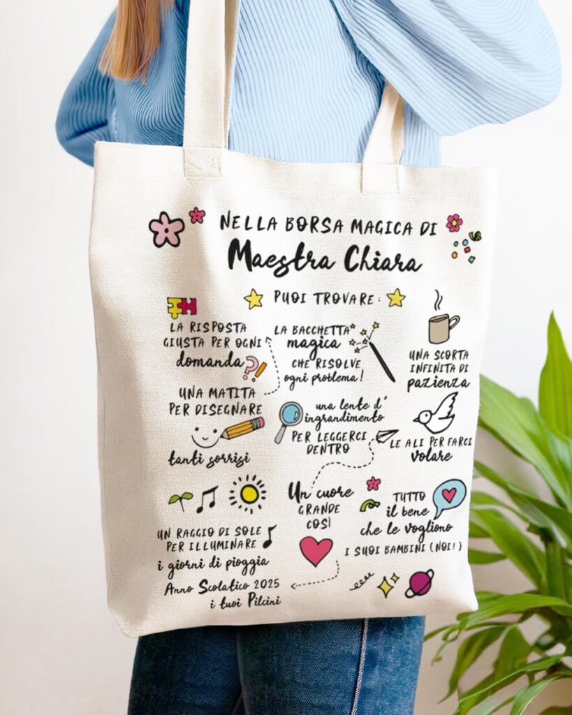Borsa Shopper Personalizzata Alfabeto "Maestra per Noi Sei la Più" con ...